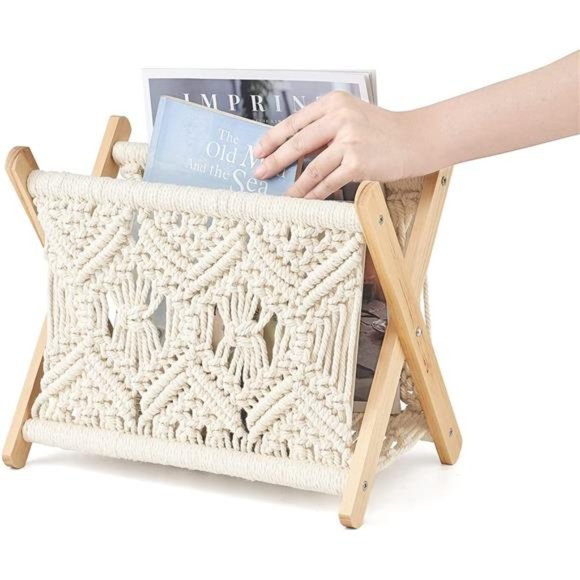 Accents | Macrame Magazine Rack Boho Magazine Holder Storage Standing ...